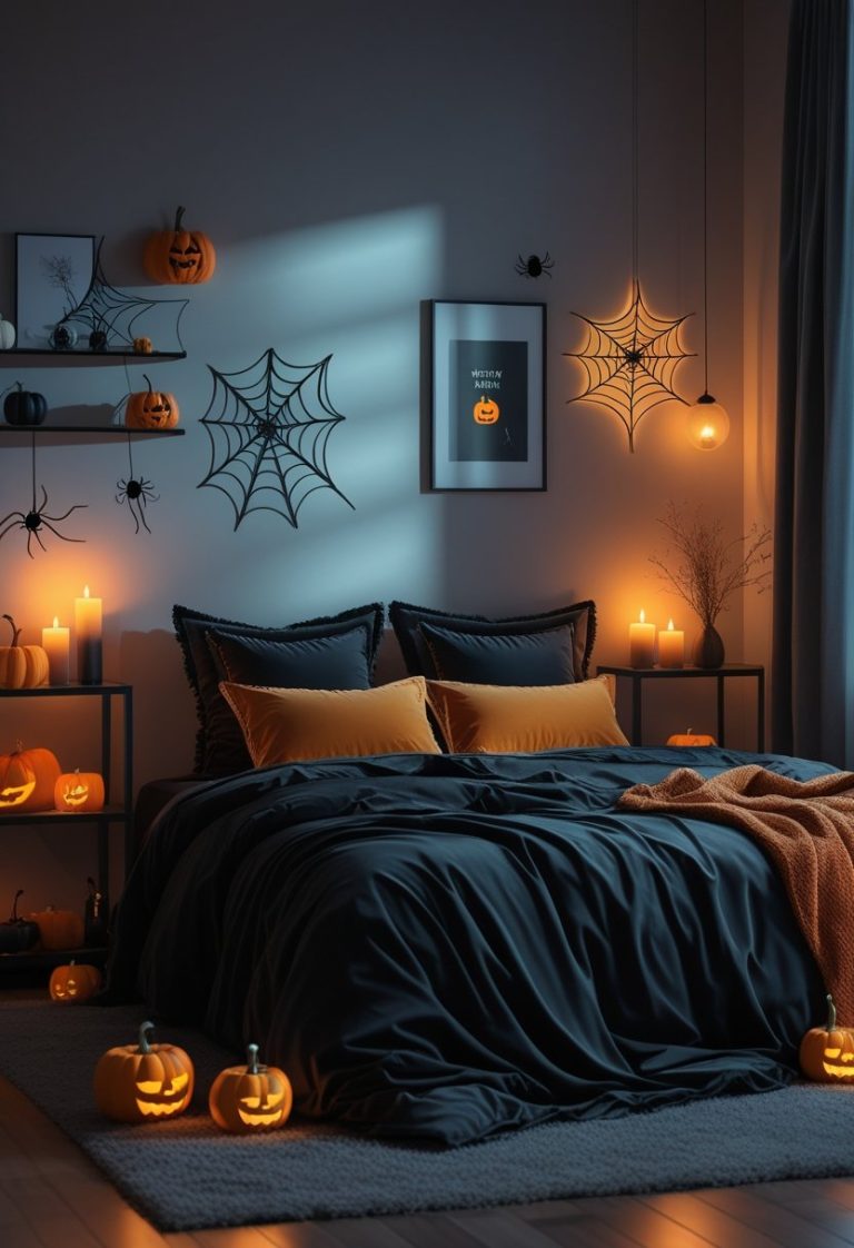 Cozy Halloween Bedroom Decor with Spooky Chic Accents