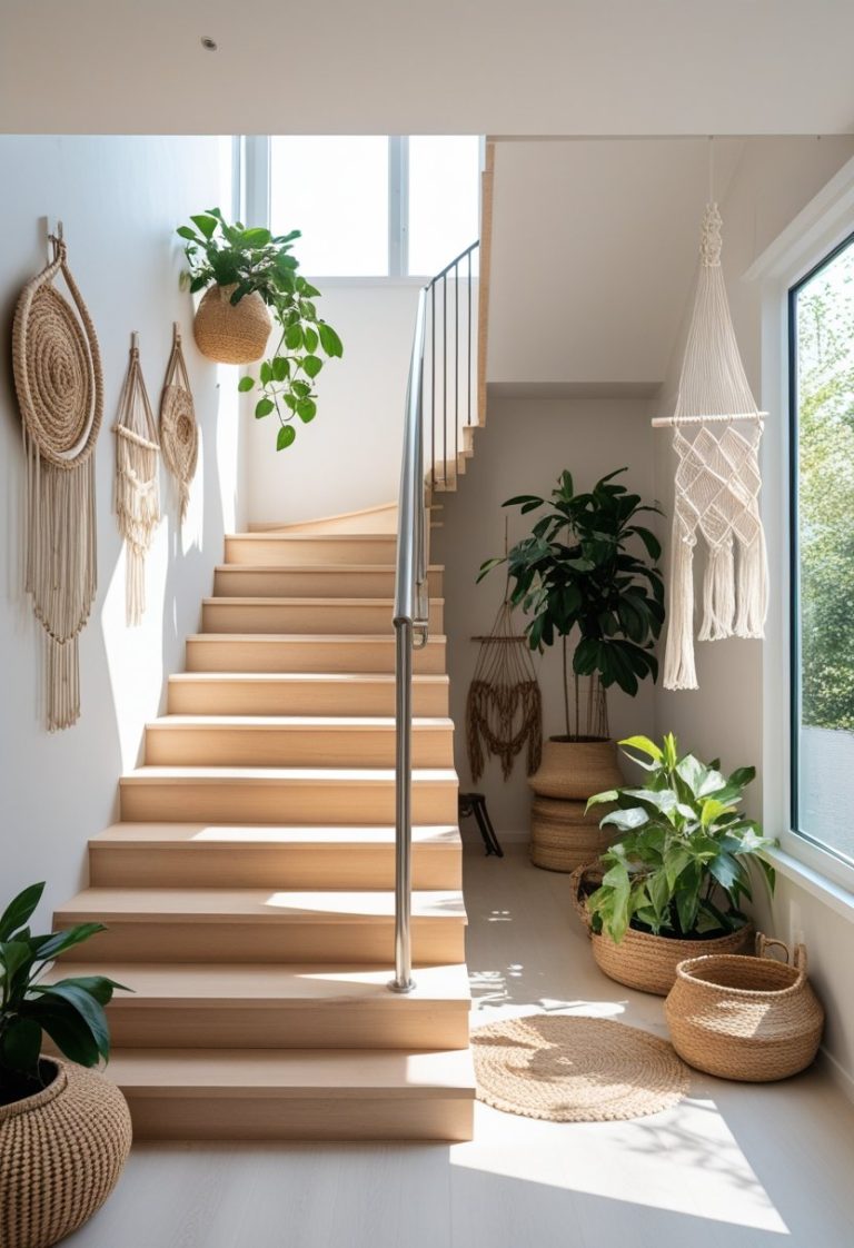 Modern Staircase Décor with Scandinavian & Boho Chic Accents