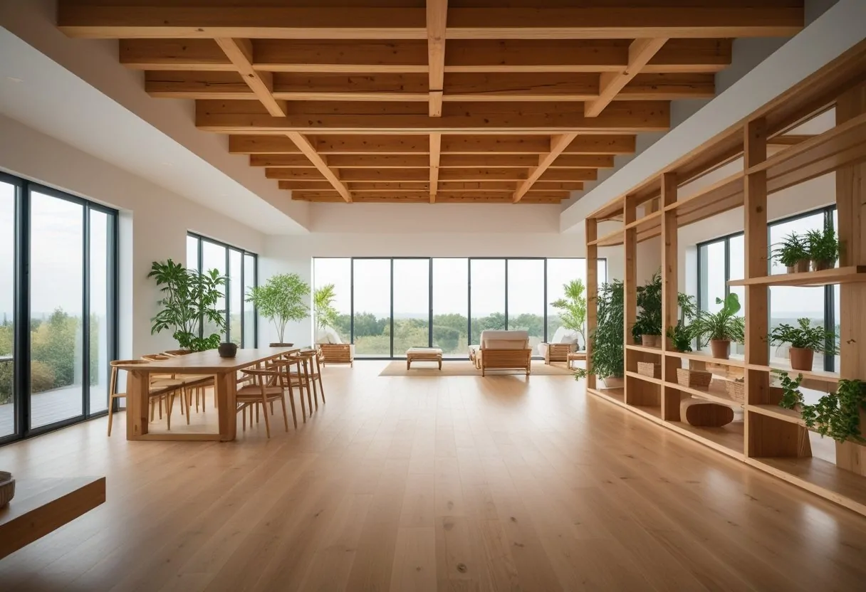 Open Space Interiors with Natural Wood Accents Enhancing Modern, Warm ...