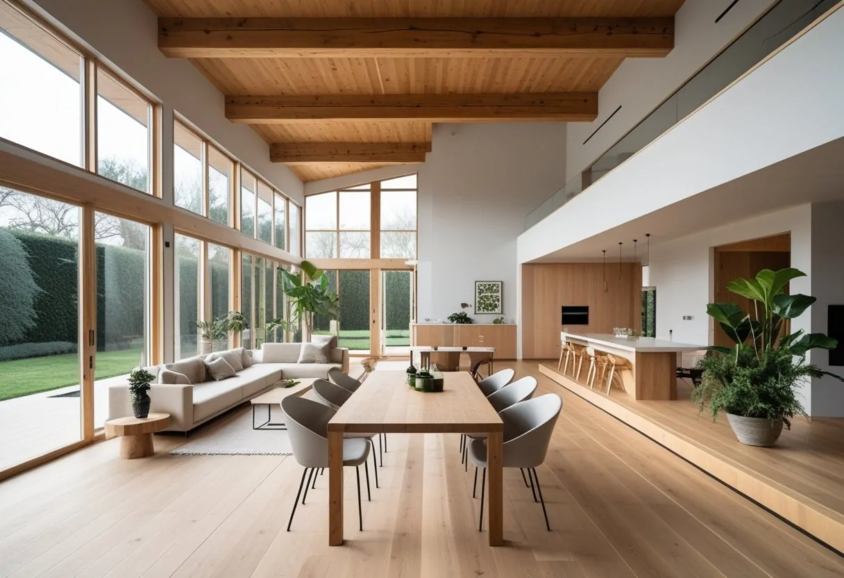 Open Space Interiors with Natural Wood Accents Enhancing Modern, Warm ...